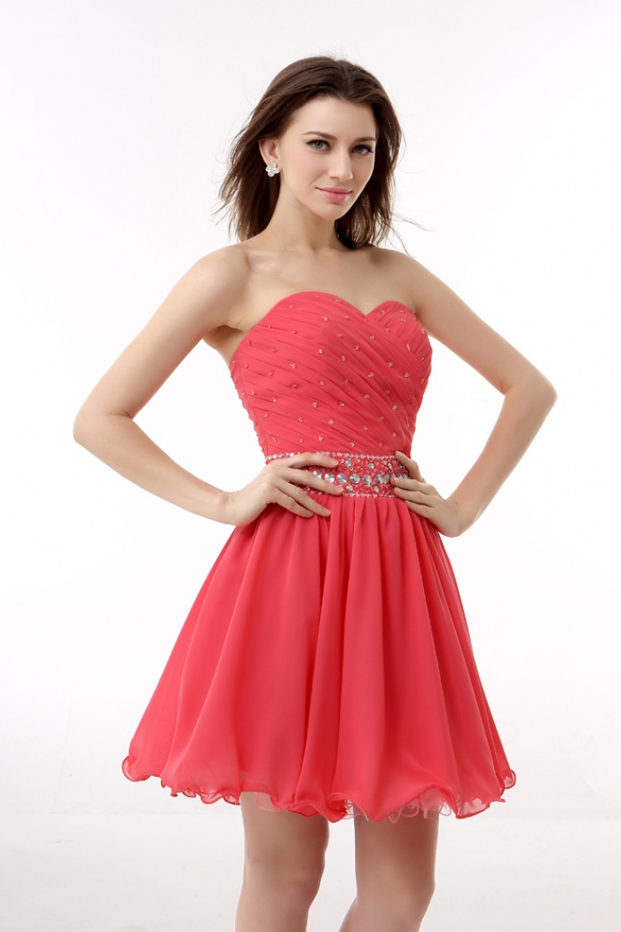 A-line Sweetheart Chiffon Short/Mini Prom Dresses With Beading ...