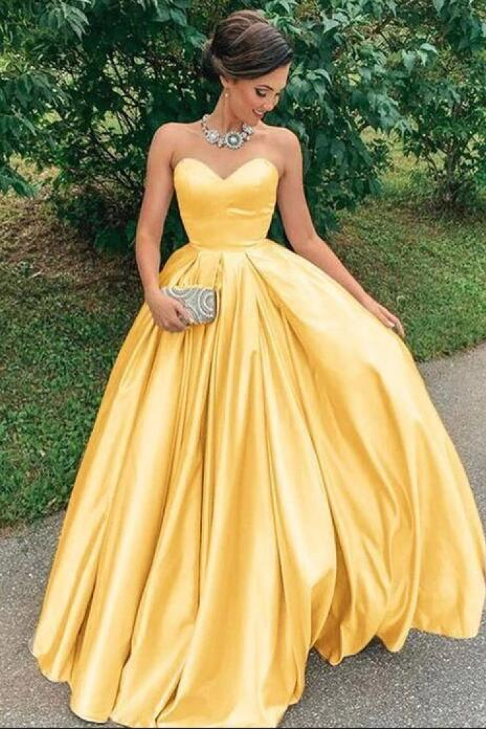 A Line Sweetheart Floor Length Yellow Prom Dress - Wisebridal.com