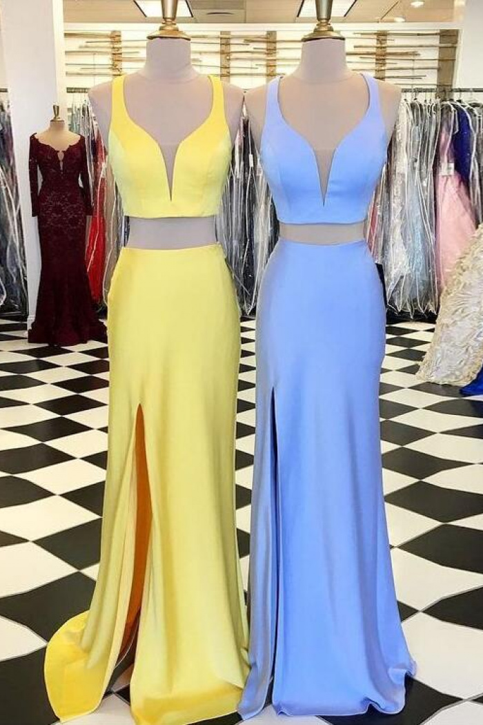Shealth Two Piece Prom Dresses With Split - Wisebridal.com