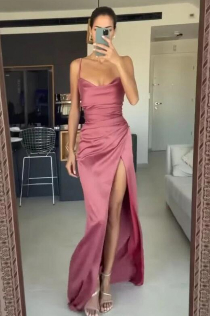 Simple modest dusty rose pink prom dress - Wisebridal.com
