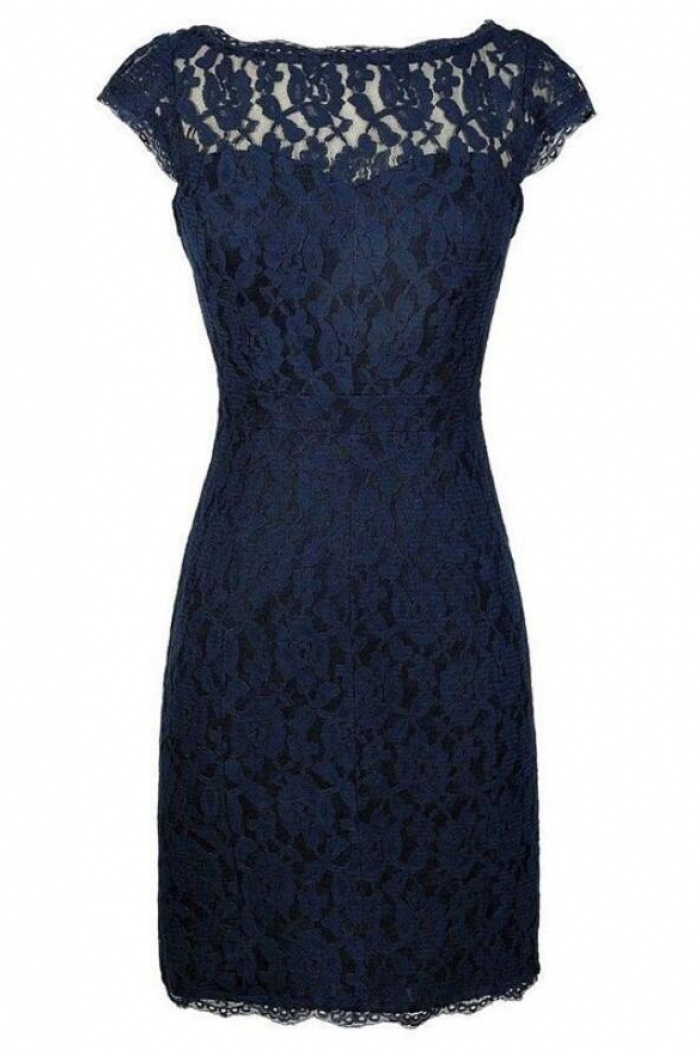 Elegant Navy Blue Lace Mother of the Bride Dress - Wisebridal.com