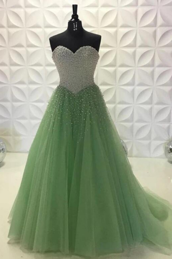 Modest Sweetheart Beading Long Evening Dress - Wisebridal.com