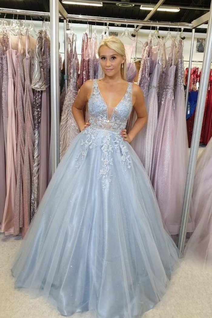 Charming A-Line Long Prom Dresses With Lace Appliques - Wisebridal.com