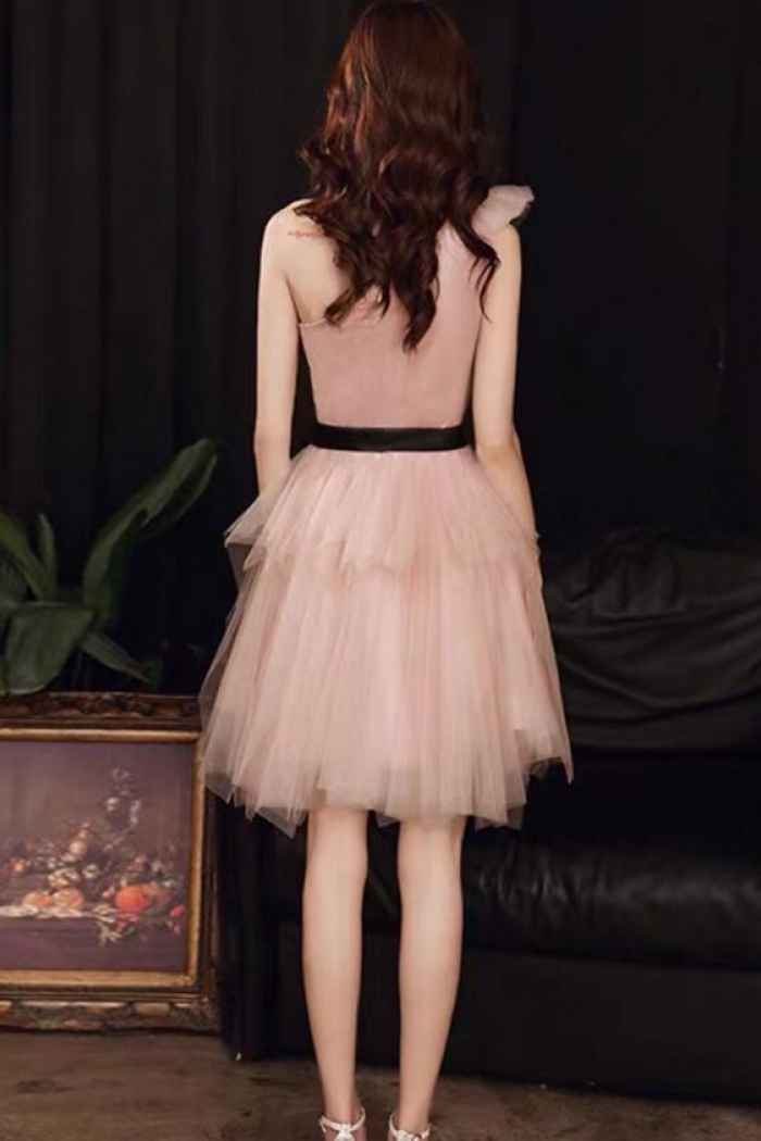 A Line short rose pink prom dresses - Wisebridal.com