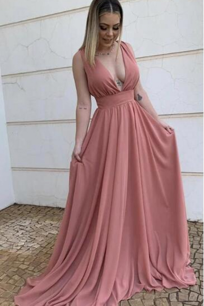 Sexy Deep V Neckline Prom Dresses Long - Wisebridal.com